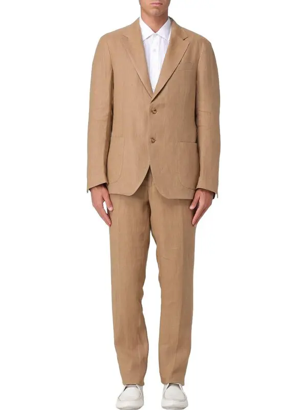 LARDINI Single-breasted Suit In Pure Linen With Two-button Jacket And Patch Pockets - Beige