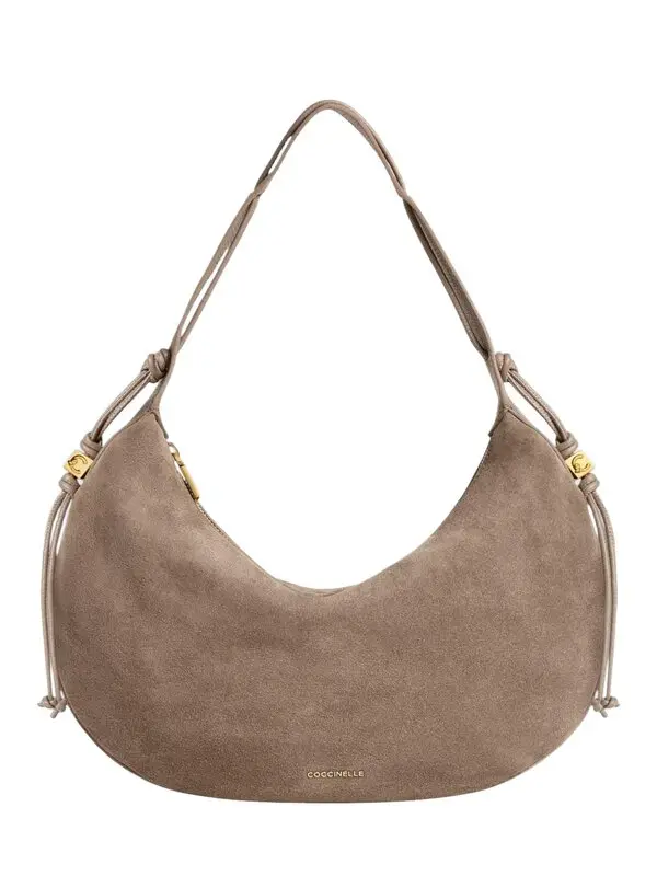 COCCINELLE Suede Shoulder Bag With Metallic Logo - Brown