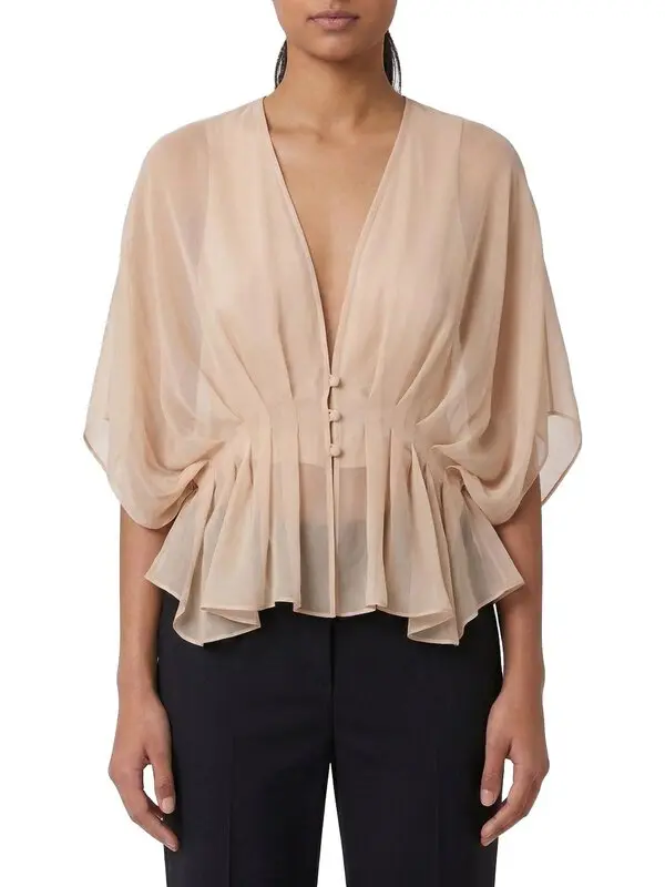 Max Mara Silk Draped Blouse - Beige