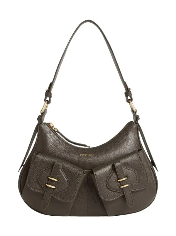 COCCINELLE Mavery Grained Leather Shoulder Bag - Grey