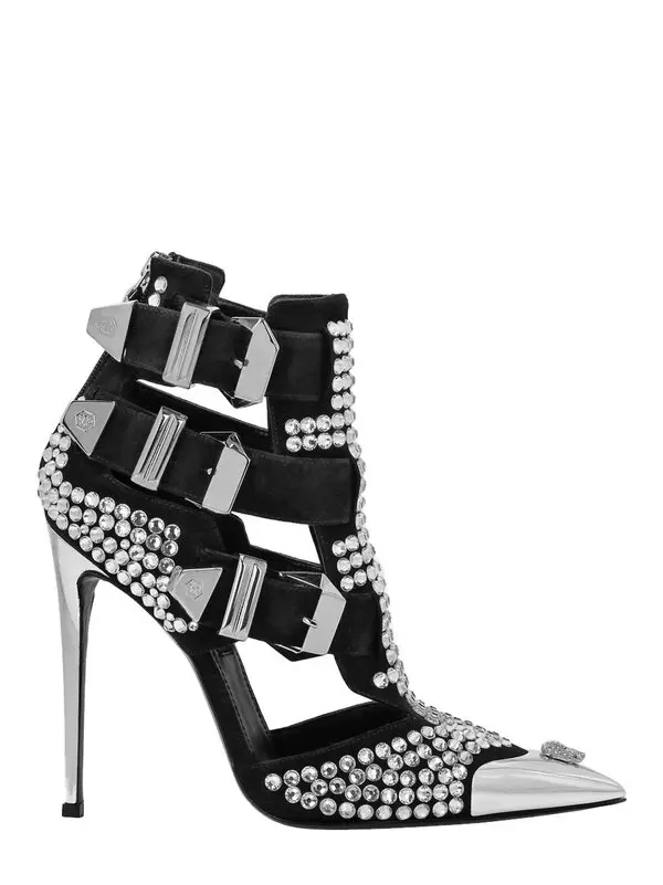 Philipp Plein Embellished Suede Pumps With Stiletto Heel - Silver