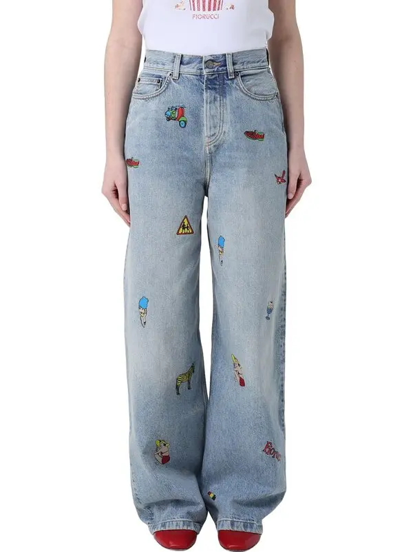 Fiorucci Printed Denim Wide Leg Jeans - Blue