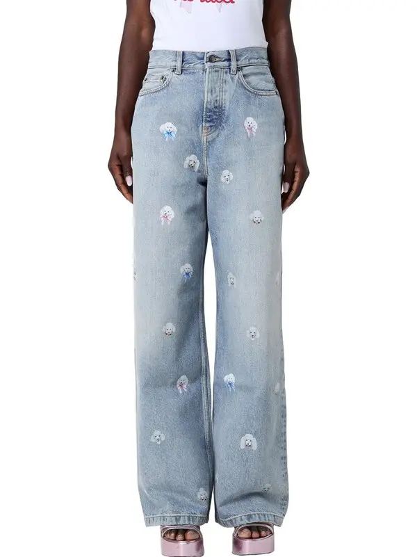 Fiorucci Printed Denim Wide Leg Jeans - Gnawed Blue