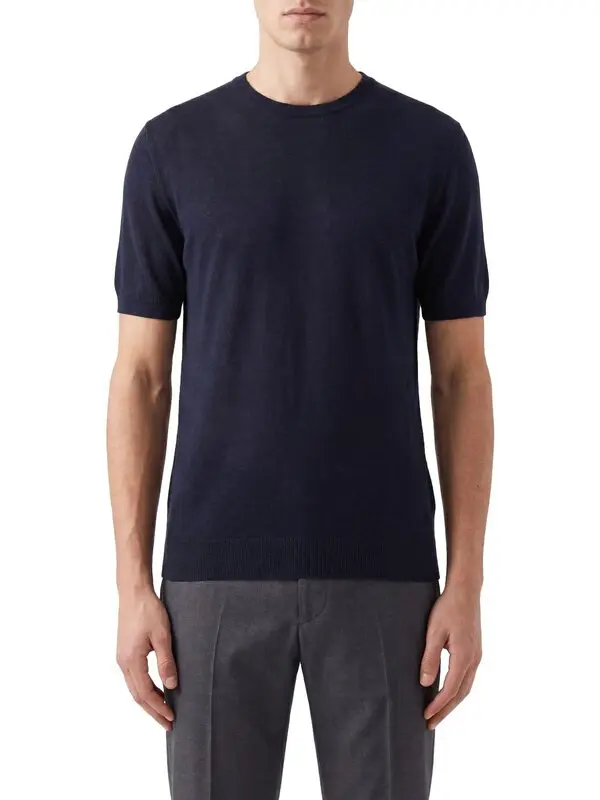KANGRA Slim Fit Short-sleeve Crewneck Sweater - Blue