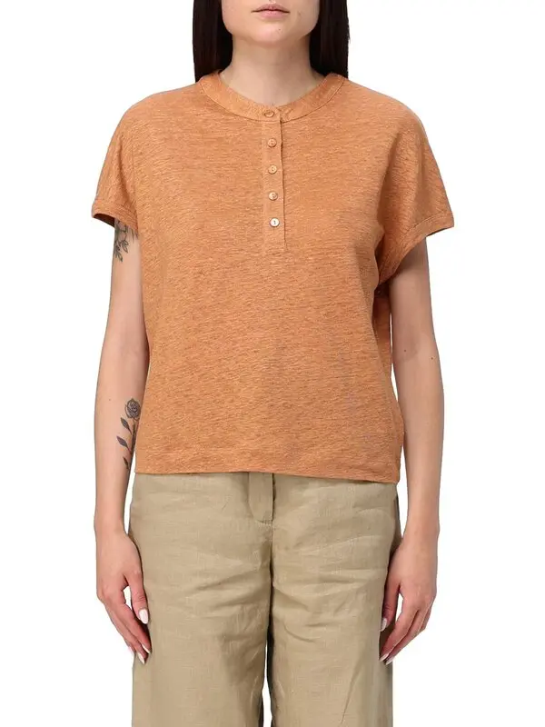KANGRA Crewneck Short-sleeved T-shirt In Pure Linen - Brown