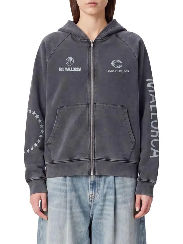 Camper Rcd Mallorca Organic Cotton Zip-up Hoodie With Graphic Print - Black