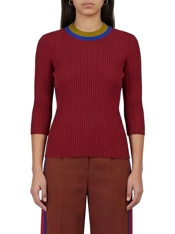 PAULA Paulavalentina Ribbed Crewneck Sweater With Contrast Trim - Red