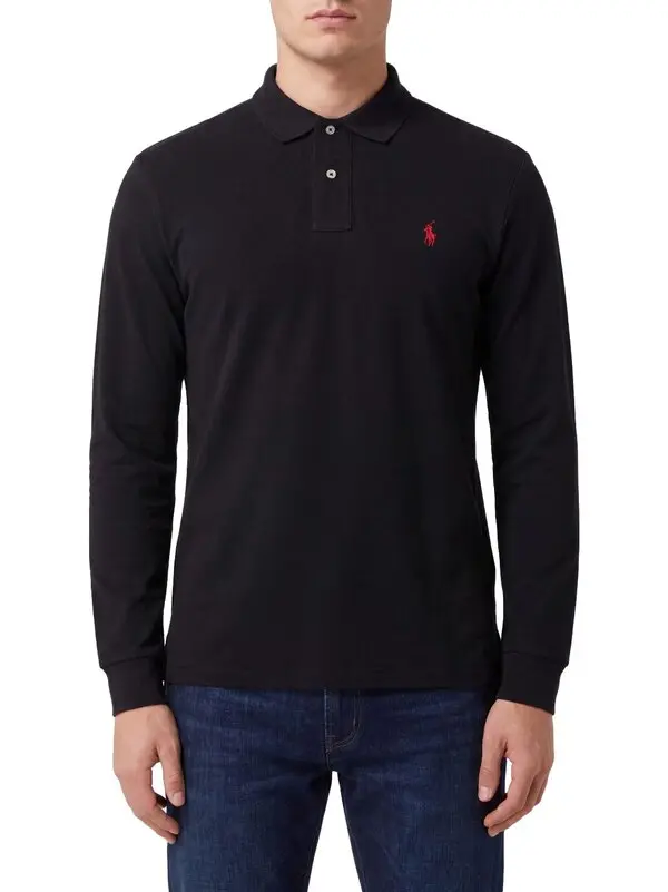 Polo Ralph Lauren Long-sleeved Slim Fit Cotton Polo Shirt - Black
