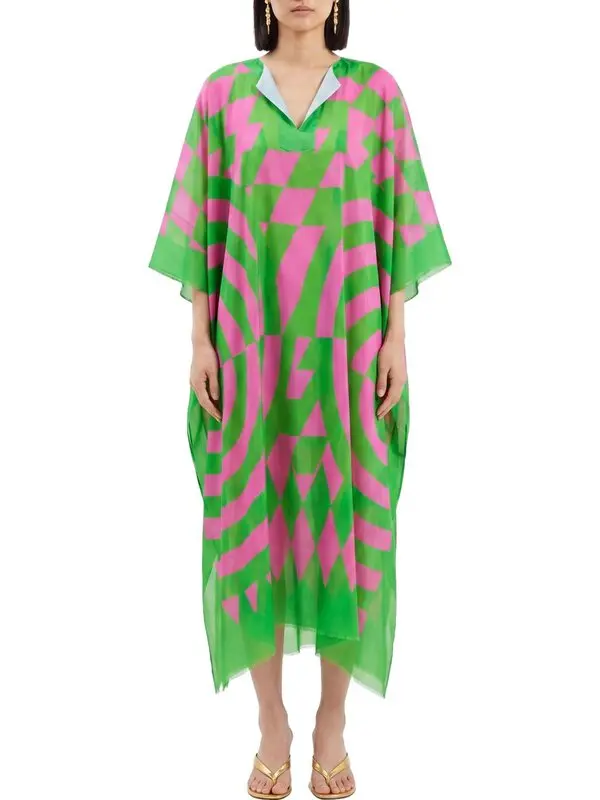 Dries Van Noten Cotton Kaftan Dress With Optical Print - Fa01