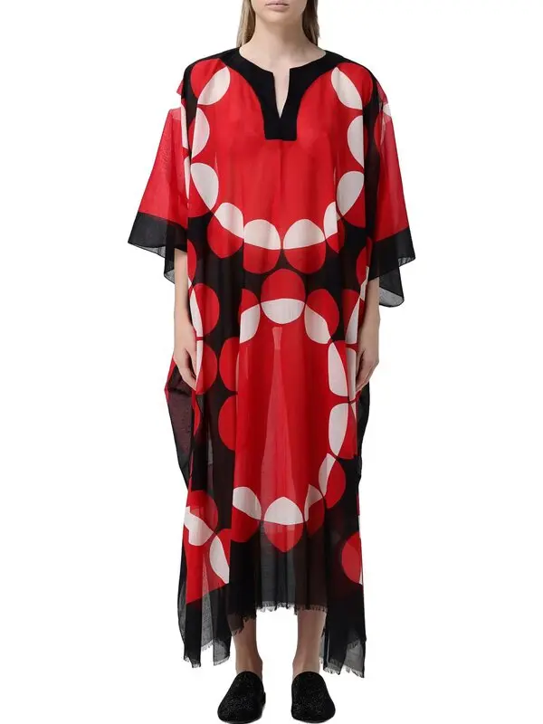 Dries Van Noten Cotton Kaftan Dress With Optical Print - Red