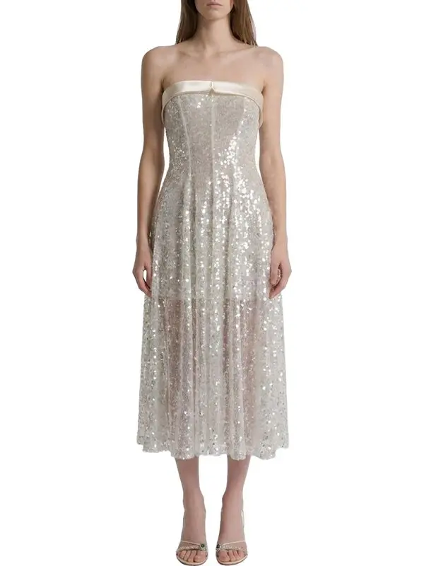 Alberta Ferretti Sequin Embellished Strapless Gown - White