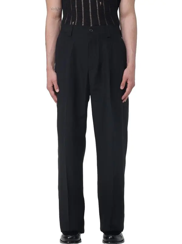 LANEUS Linen Wide Leg Trousers - Black