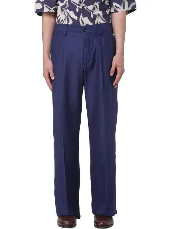 LANEUS Linen Wide Leg Trousers - Blue