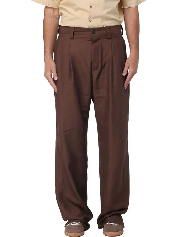 LANEUS Linen Wide Leg Trousers - Brown