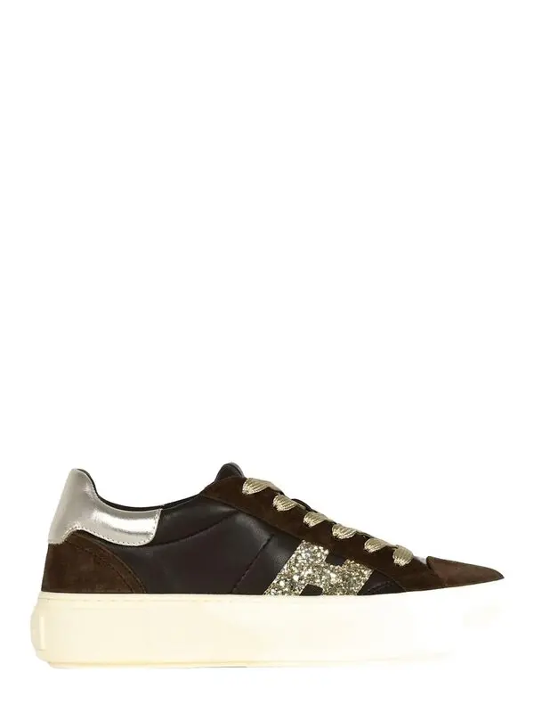 Hogan Crosswind Glitter Logo Platform Sneakers - Brown
