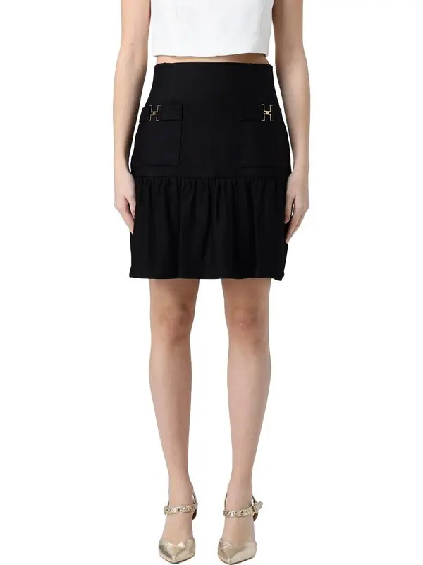 Elisabetta Franchi Mini Skirt With Buckled Patch Pockets - Black