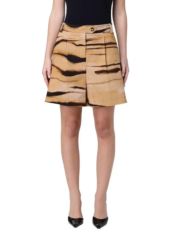 Elisabetta Franchi Safari Style Printed Cotton Shorts - Camel
