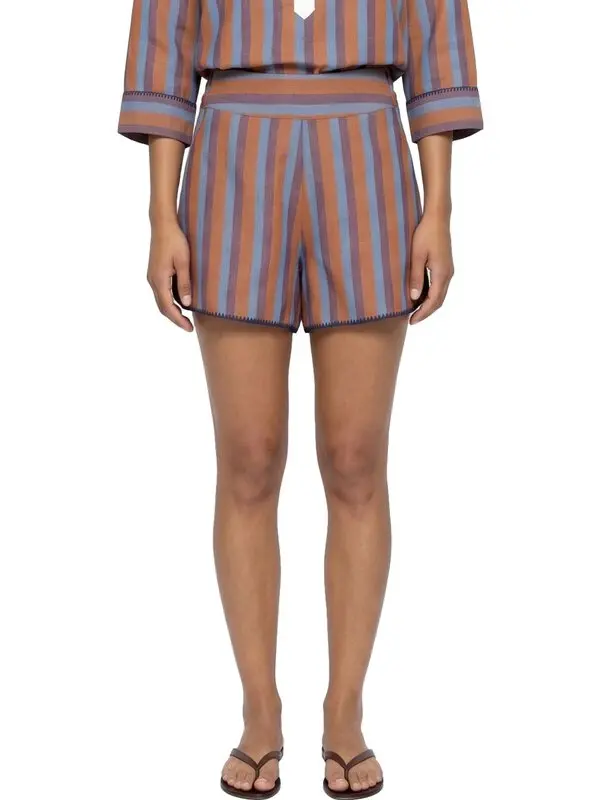 PAULA Linen Striped High-waisted Shorts - Blue