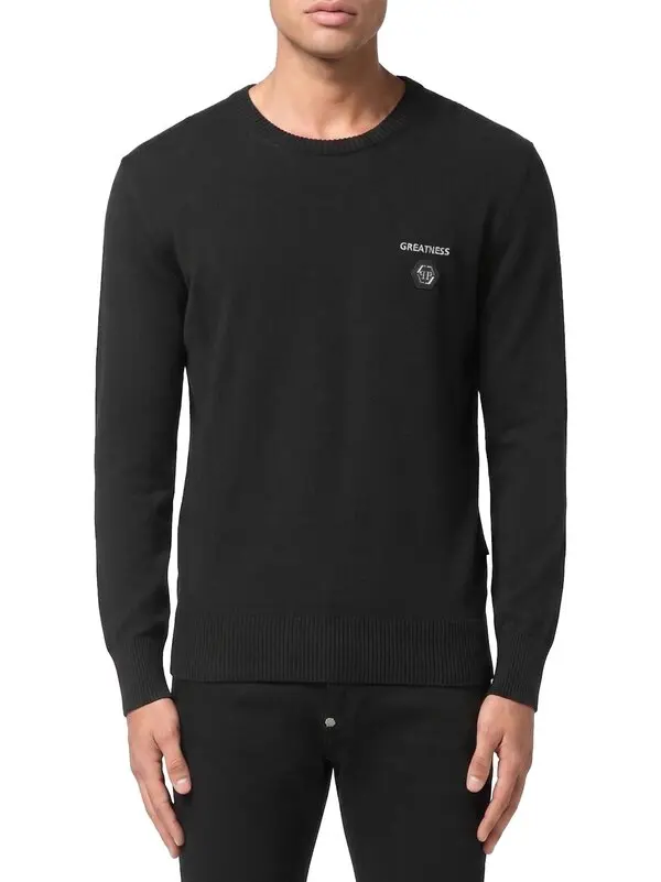 Philipp Plein Wool And Cotton Blend Crewneck Sweater - Black