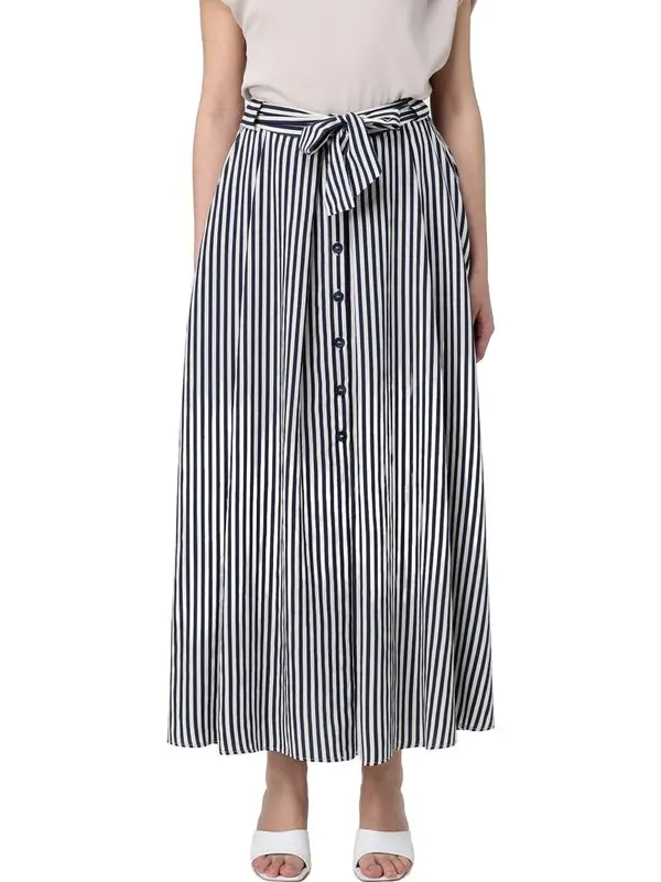 HANITA Striped Viscose Midi Skirt - Navy