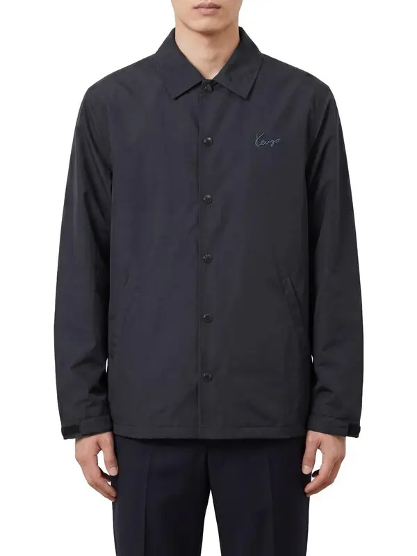 Kenzo Waterproof Technical Fabric Shirt Jacket With Logo - Black