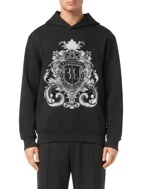 BILLIONAIRE Cotton Hoodie With Baroque Print - Black