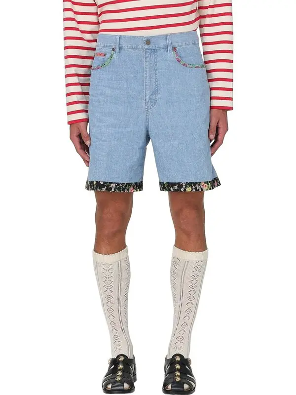 Valentino Garavani Shorts With Floral Trim - Denim