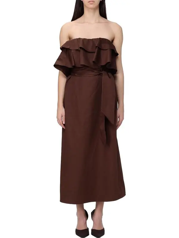 HANITA Cotton Poplin Ruffled Midi Dress - Ebony