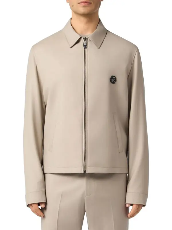Philipp Plein Hexagon Monogram Wool Blend Shirt Jacket - Beige