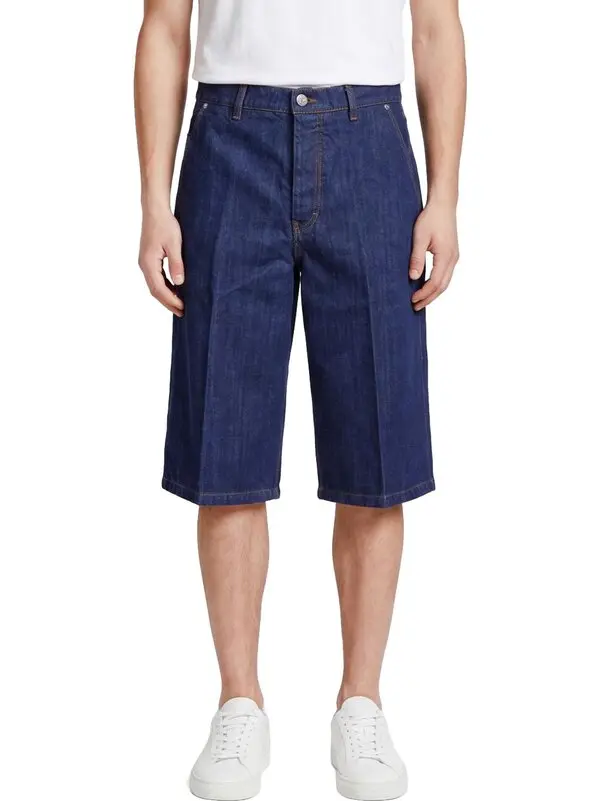 AMI Paris Wide Leg Knee Length Denim Shorts - Indigo