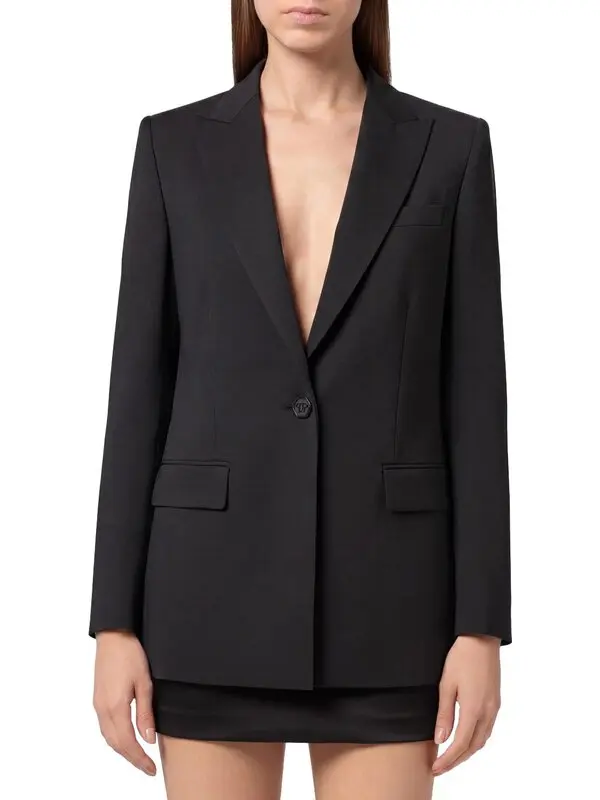 Philipp Plein Cropped Blazer With Skull Print And Crystal Embellishments - Black
