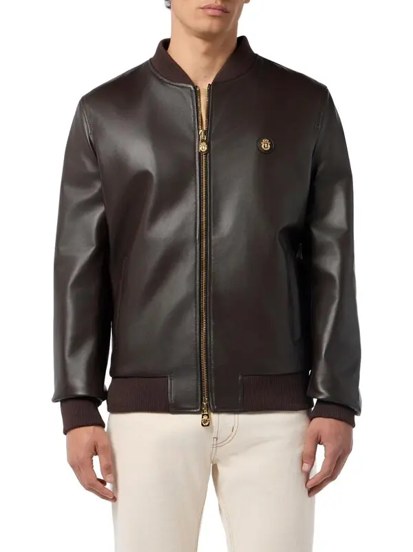 BILLIONAIRE Nappa Leather Bomber Jacket - Brown