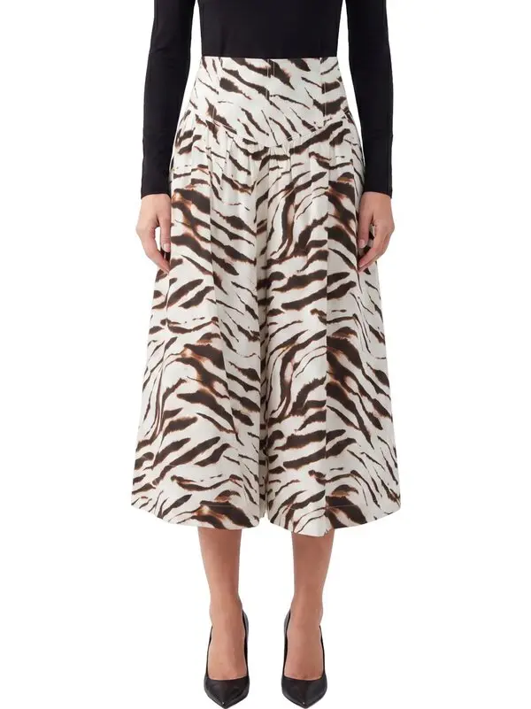 GANNI High-waisted Animal Print Stretch-cotton A-line Midi Skirt - Multicolor