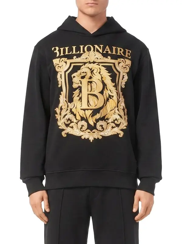 BILLIONAIRE Cotton Hoodie With Baroque Print - Black