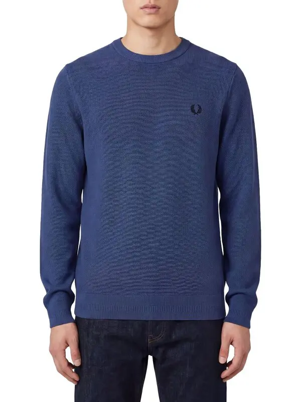 Fred Perry Crew Neck Cotton Jumper - Blue