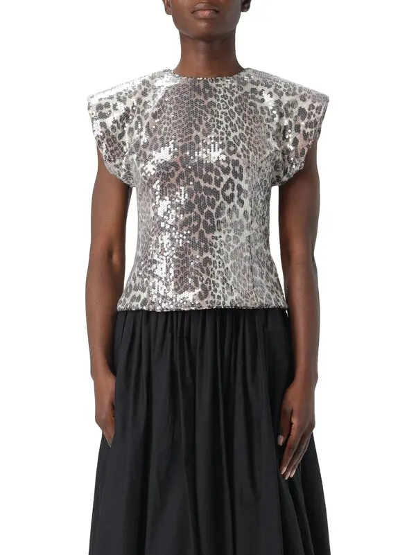 GANNI Sequin Animal Print Top - Multicolor