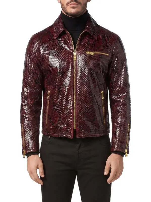 BILLIONAIRE Python Leather Jacket - Red