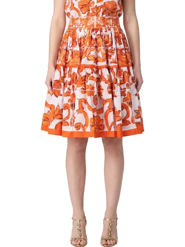Dolce & Gabbana High-waisted A-line Mini Skirt With Maioliche Print In Cotton - Multicolor