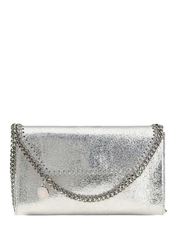 Stella McCartney Falabella Crackle-effect Faux Leather Wallet On Chain - Silver