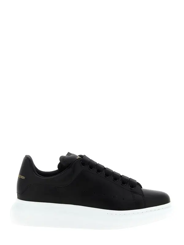 Alexander McQueen Oversize Calf Leather Sneakers With Contrasting Heel And Laminated Logo - Black