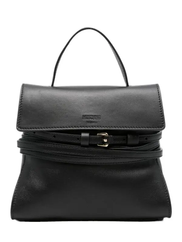 Moschino Leather Mini Handbag With Shoulder Strap - Black
