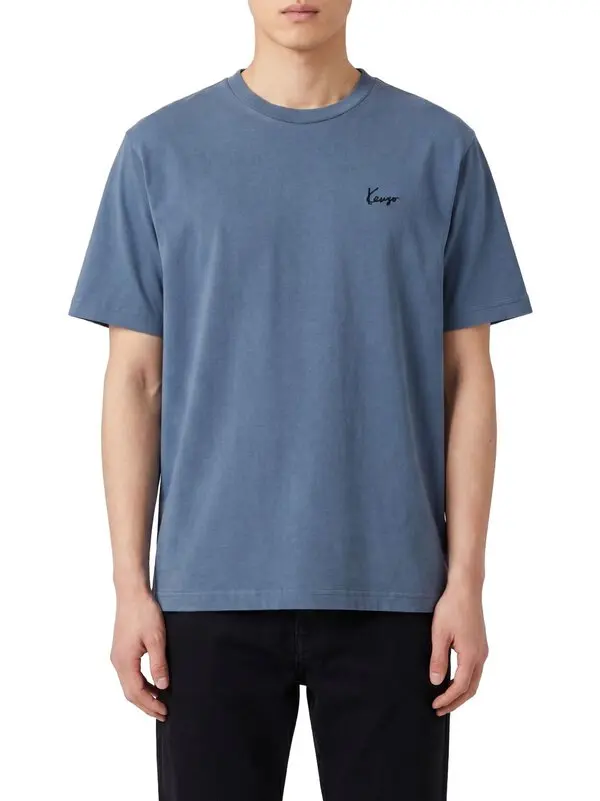 Kenzo Short-sleeved Cotton T-shirt With Contrast Embroidered Logo - Grey