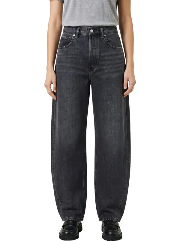 Alexander Wang High-waisted Baggy Jeans With Rhinestone Logo - Grey