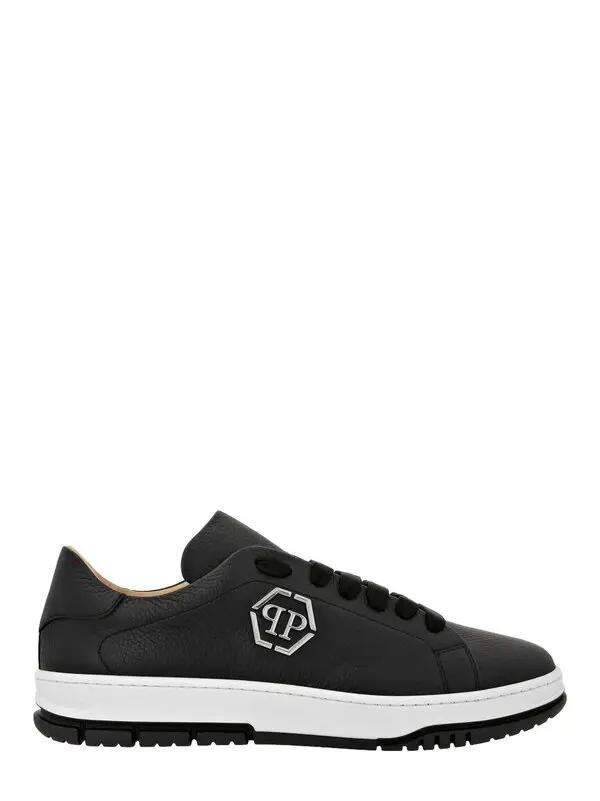 Philipp Plein Low-top Smooth Leather Sneakers With Hexagon Logo - Black