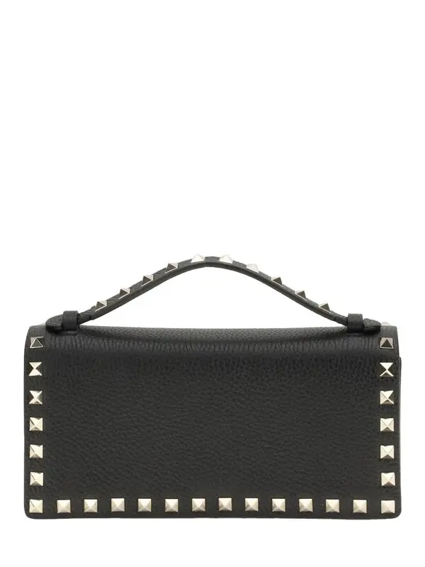 Valentino Garavani Rockstud Calfskin Leather Handbag With Studs And Chain Strap - Black