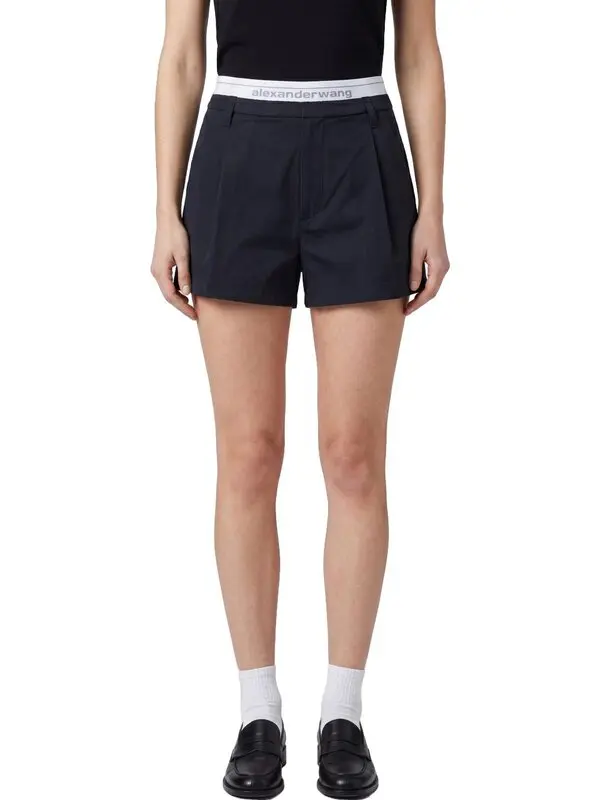 Alexander Wang Cotton-blend Shorts With Logo Elastic Waistband - Black