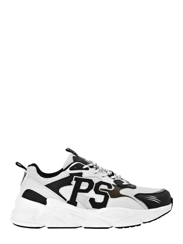 PLEIN SPORT Low-top Leather And Mesh Sneakers With Contrast Monogram - White 1