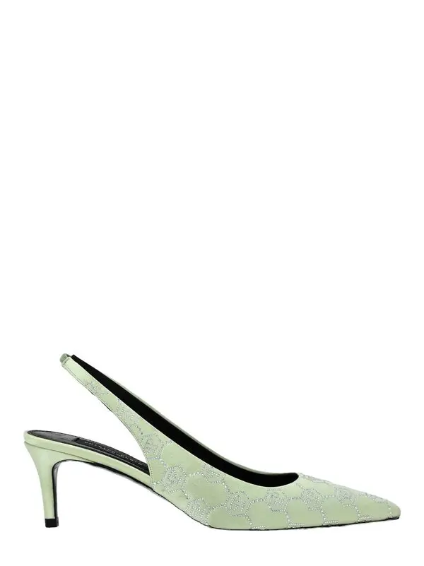 Philipp Plein Satin Slingback Pumps With Hexagon Logo And Mid Heel - Green