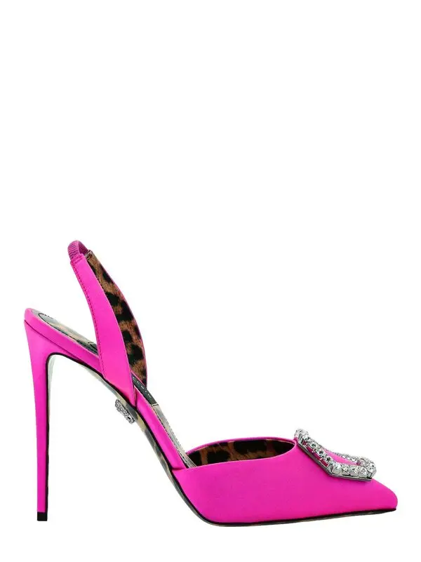Philipp Plein Embroidered Satin Slingback Pumps With Jewel Buckle - Fuchsia