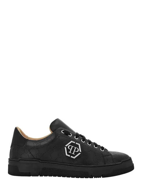 Philipp Plein Rhinestone Logo Low-top Leather Sneakers - Black